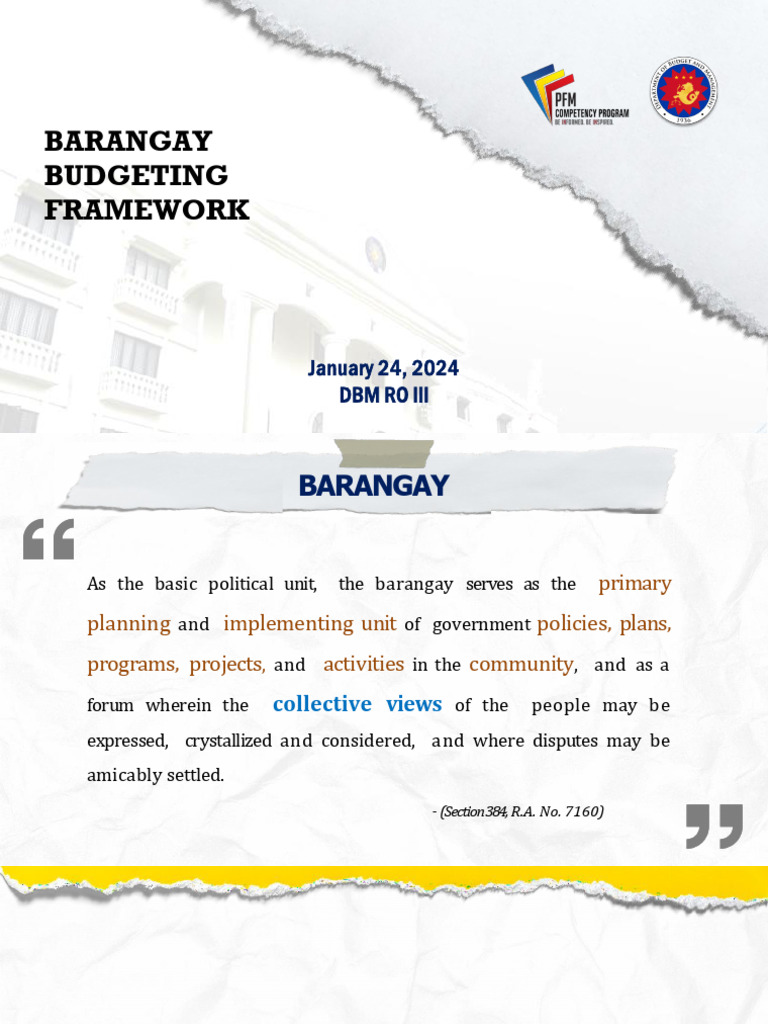 Brgy Budgeting Framework | PDF | Infrastructure | Welfare