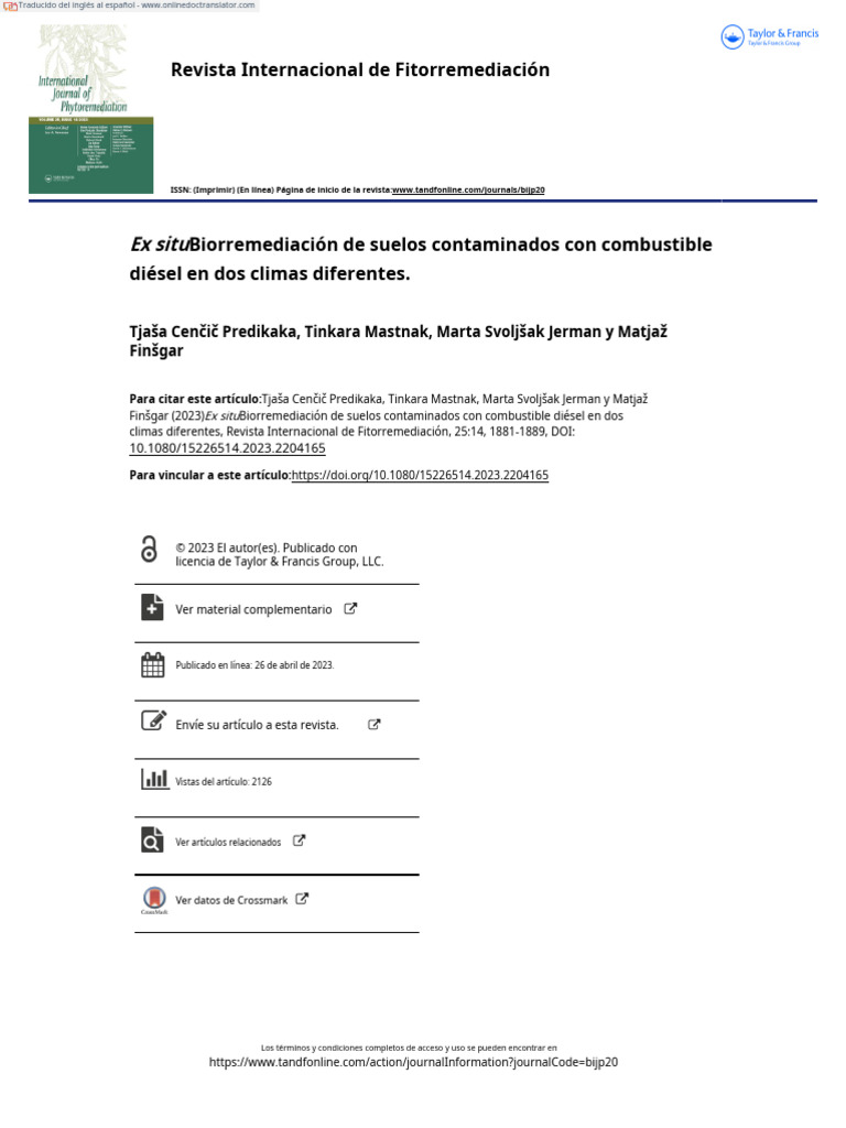 Ex Situ Bioremediation of Diesel Fuel-Contaminated Soil in Two ... Ex Situ Bioremediation of Diesel Fuel-Contaminated Soil in Two ...