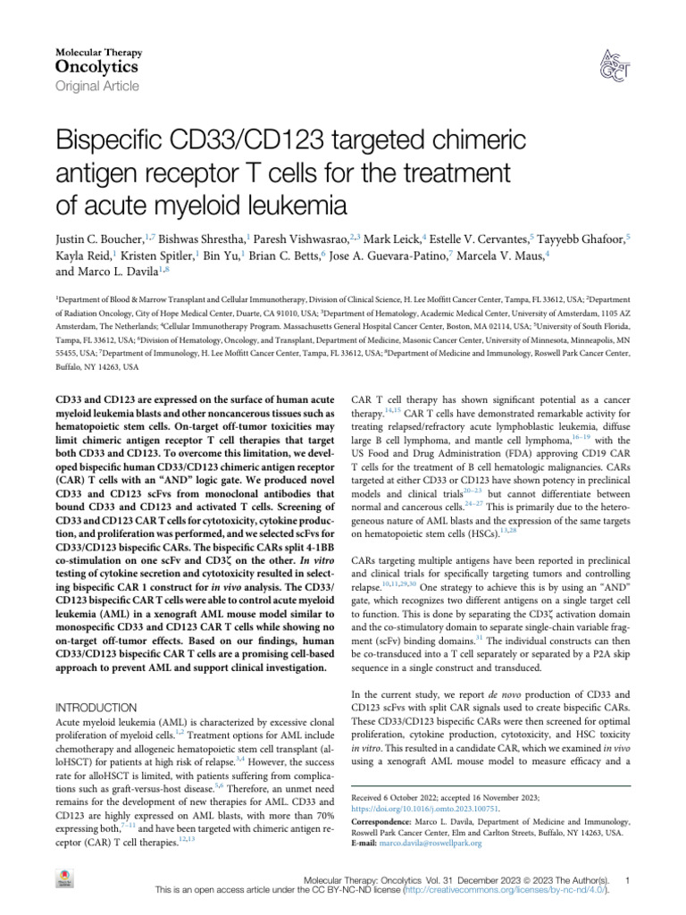 CART Bispecific CD33-CD123 | PDF | T Cell | Antibody