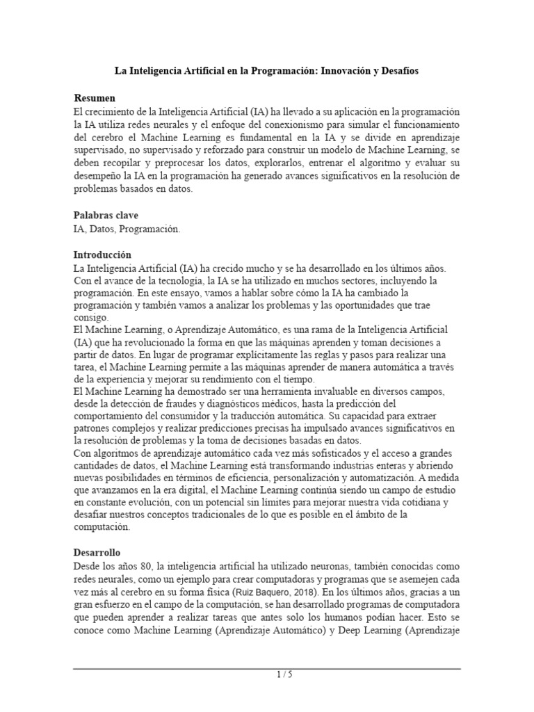 La Inteligencia Artificial en La Programación: Innovación y Desafíos ...