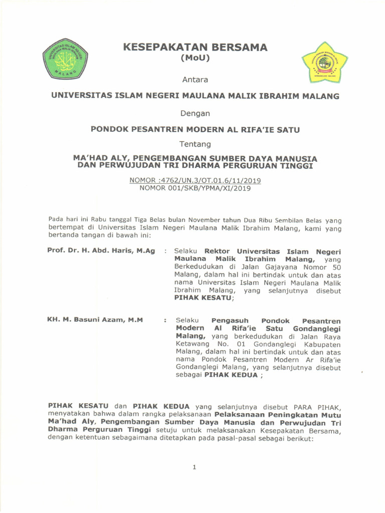 19 11 MoU Al Rifaie Satu | PDF