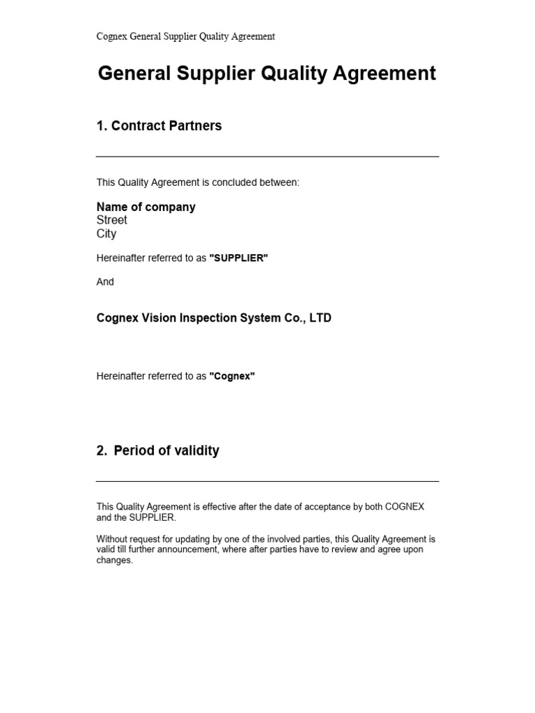Cognex Supplier Quality Agreement | PDF | Reliability Engineering ...