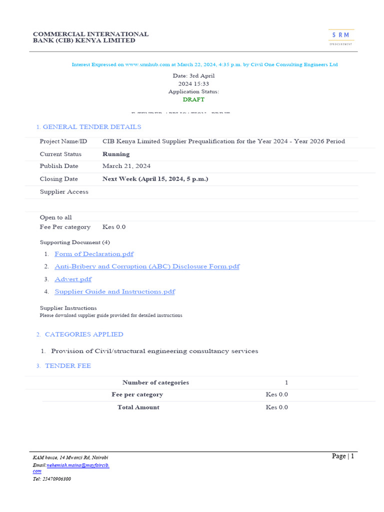 Commercial International Bank (CIB) Kenya LimitedTender Application ...