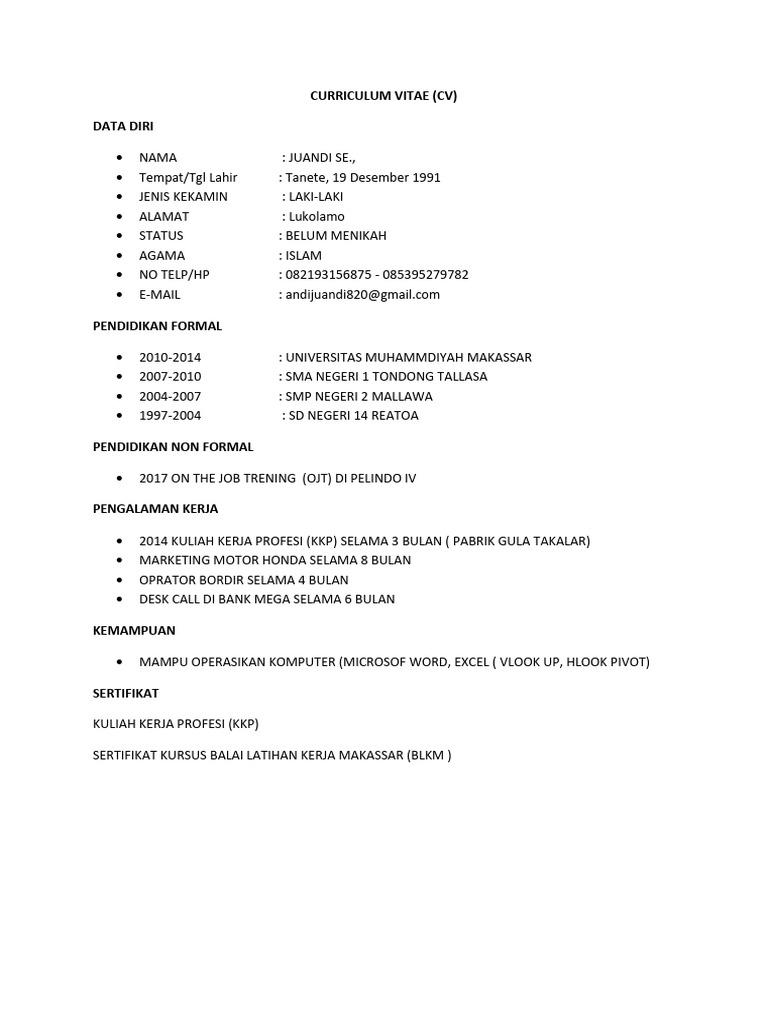 CV Juandi SE: Pendidikan dan Pengalaman | PDF