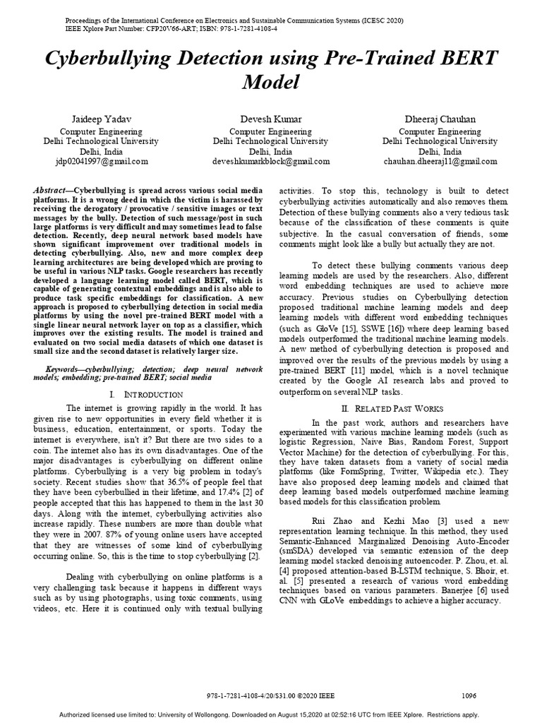 Cyberbullying Detection with BERT | PDF | Deep Learning | Machine Learning