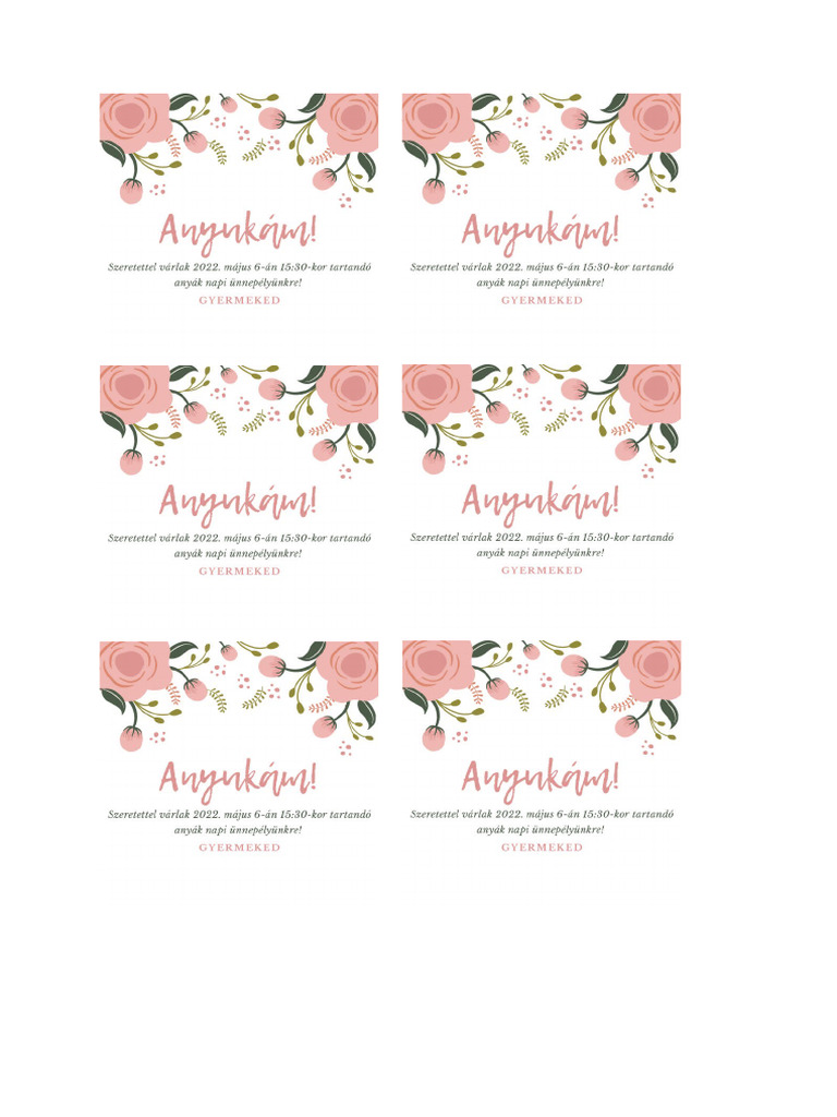 Anyák Napi Meghívó | PDF
