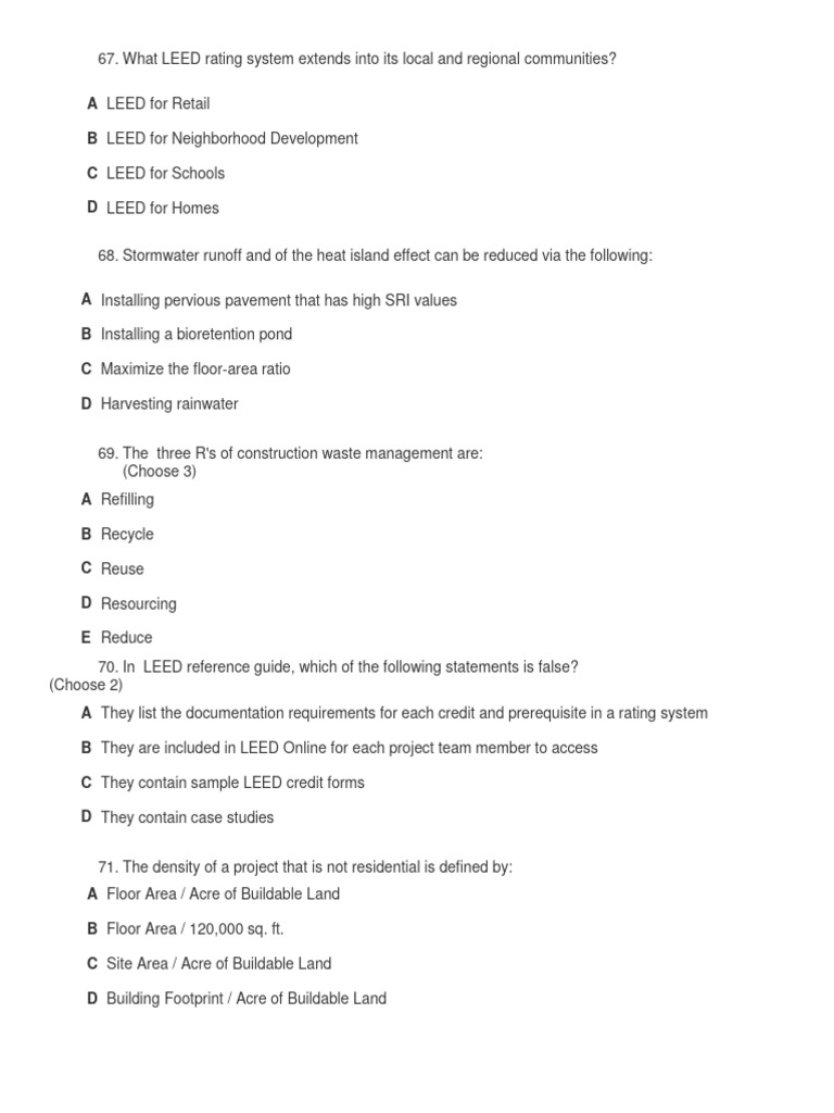 Leed Ga Mock Exam 1 15 | PDF | Home & Garden | Technology & Engineering