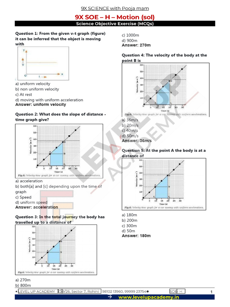 9X SOE - H - Motion (Sol) | PDF | Acceleration | Velocity