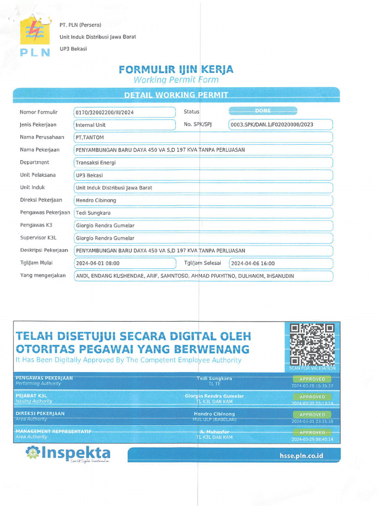 Formulir Ijin Kerja Maret 2024 Yanbung | PDF