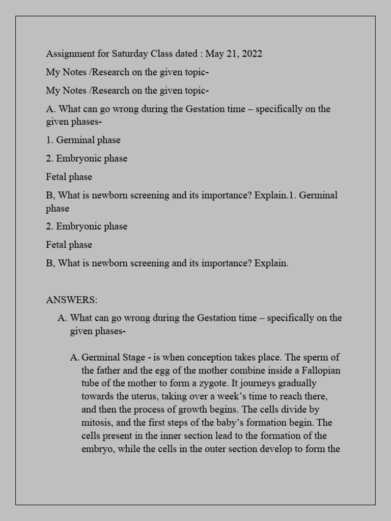 Assignment For Saturday Class Dated - Docx Germinal Phase | PDF | Prenatal Development | Pregnancy