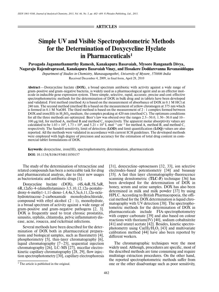 Simple Uv And Visible Spectrophotometric Methods Pdf Detection Limit Spectrophotometry