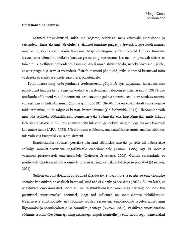 Gross - Emotsionaalne Söömine - Essee | PDF