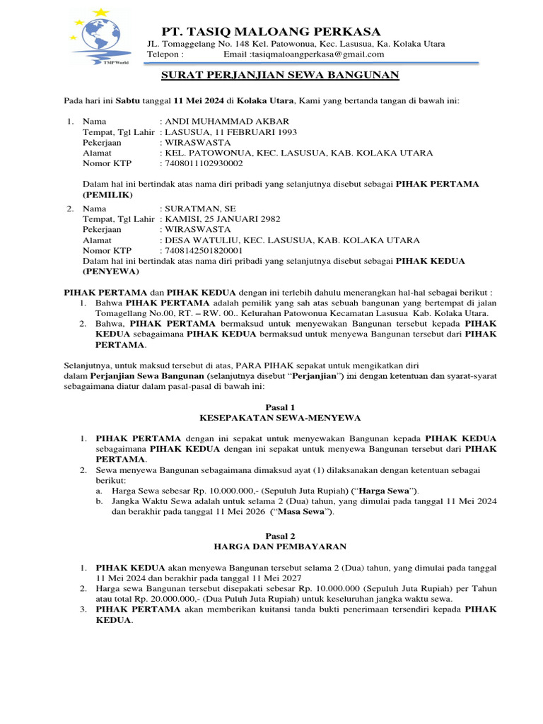 Surat Perjanjian Sewa Bangunan Pdf