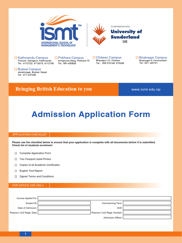 Ismt Admission Form 2022 | PDF