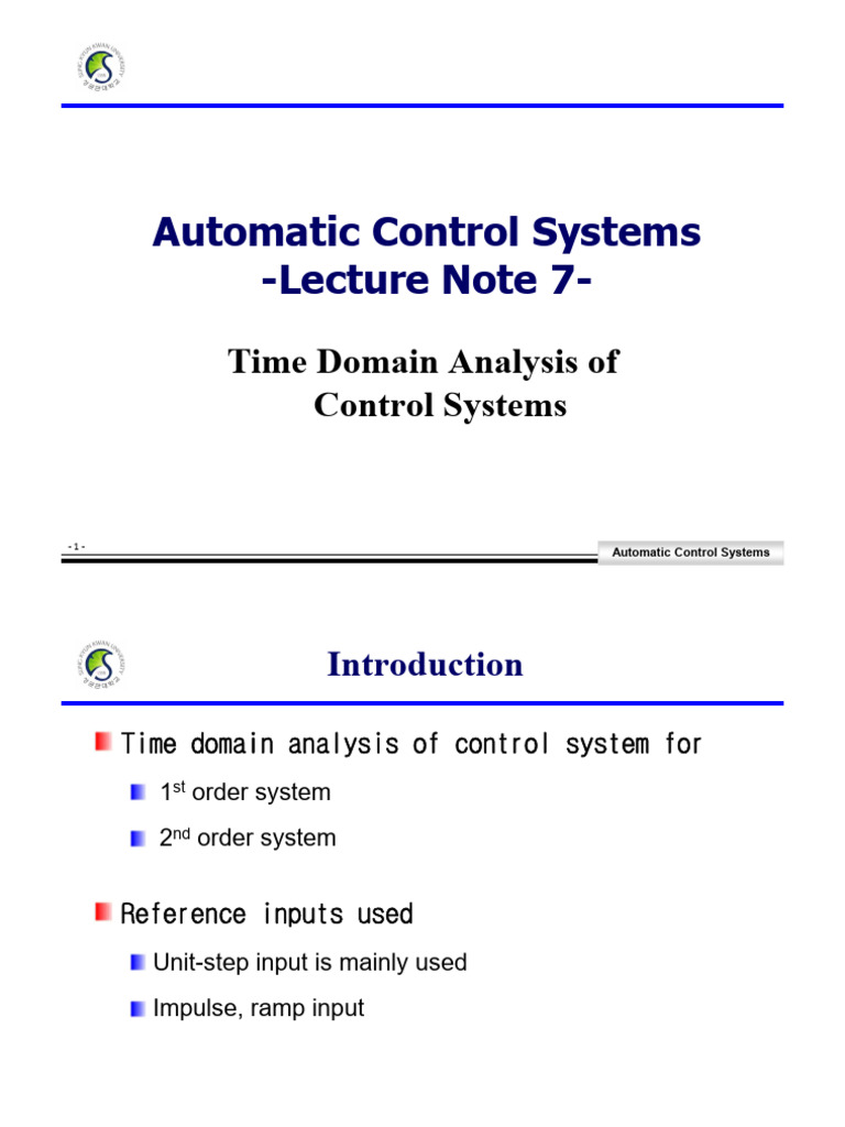 Automatic Control 7 (Time Domain Analysis) | PDF | Damping | Electrical Engineering