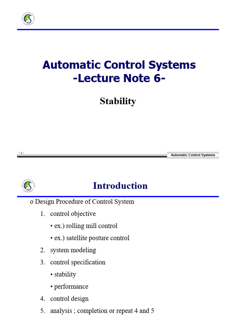Automatic Control 6 (Stability) | Download Free PDF | Stability Theory | Algorithms