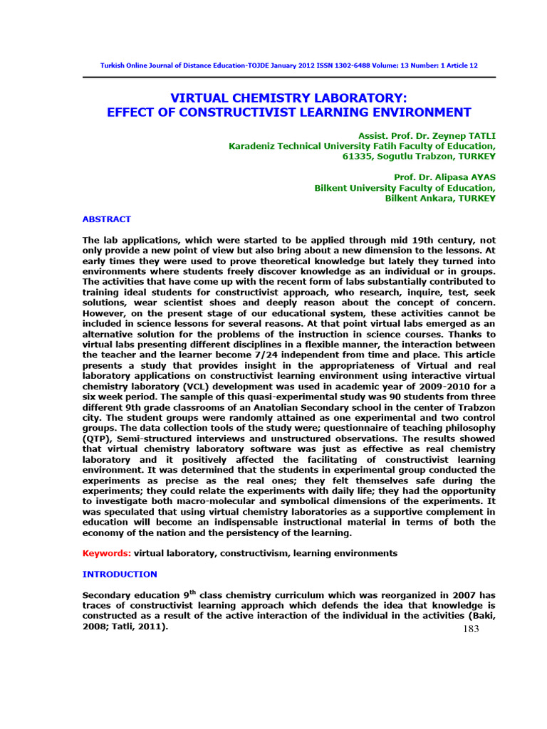 Virtual Chemistry Laboratory - Effect of Constructivist Learning ...