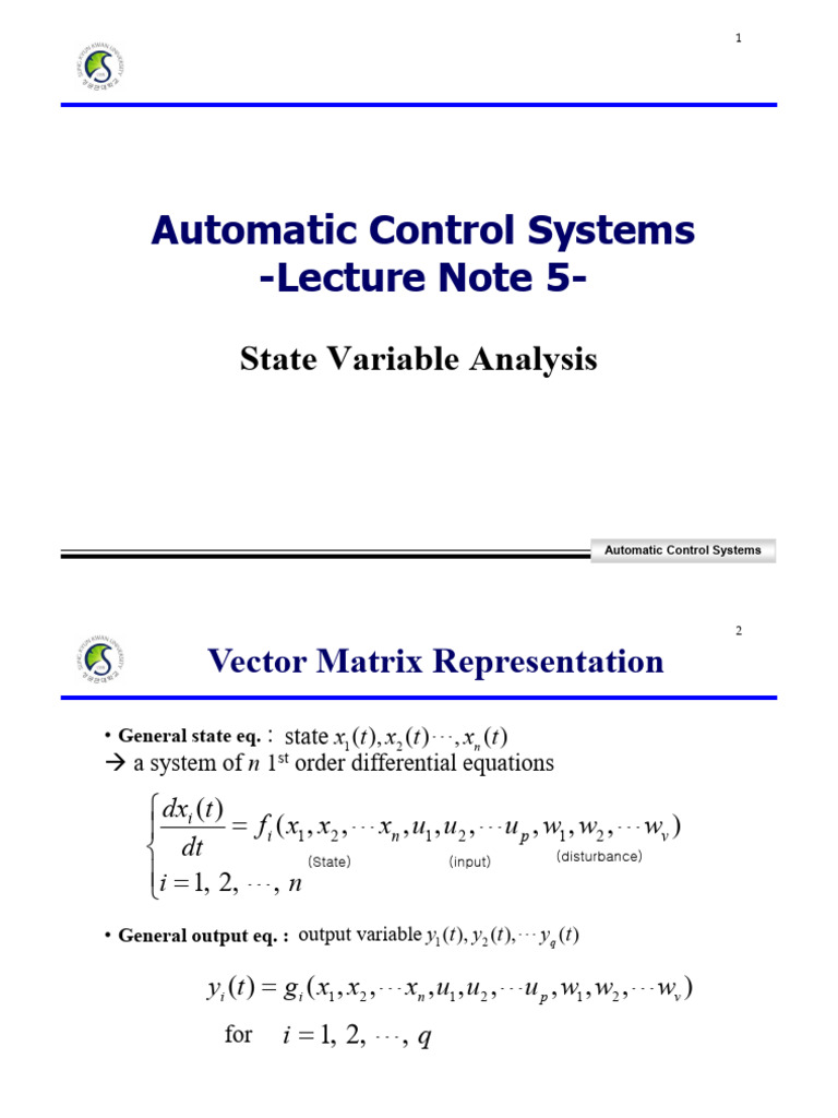 Automatic Control 5 (State Variable Analysis) | PDF | Eigenvalues And ...