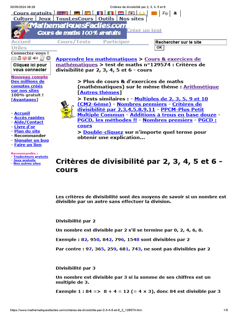 Critères de divisibilité expliqués | PDF | Mathématiques