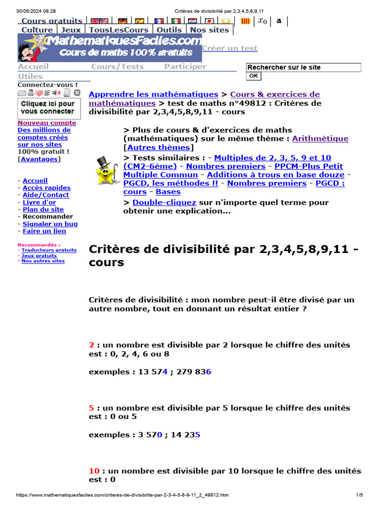 Critères de divisibilité en mathématiques | PDF | Mathématiques ...