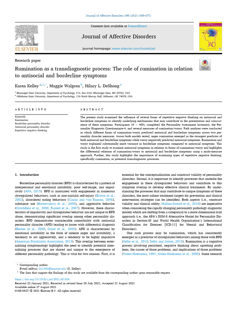RRS (2021) | PDF | Borderline Personality Disorder | Personality Disorder