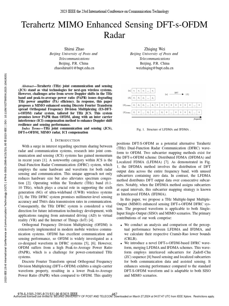Terahertz Mimo Enhanced Sensing Dft S Ofdm Radar Pdf Orthogonal Frequency Division