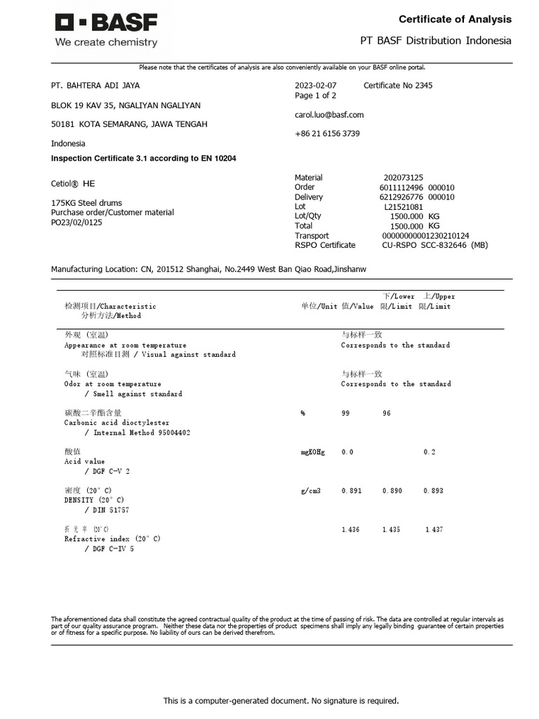 Cetiol He Coa | PDF | Legal Liability