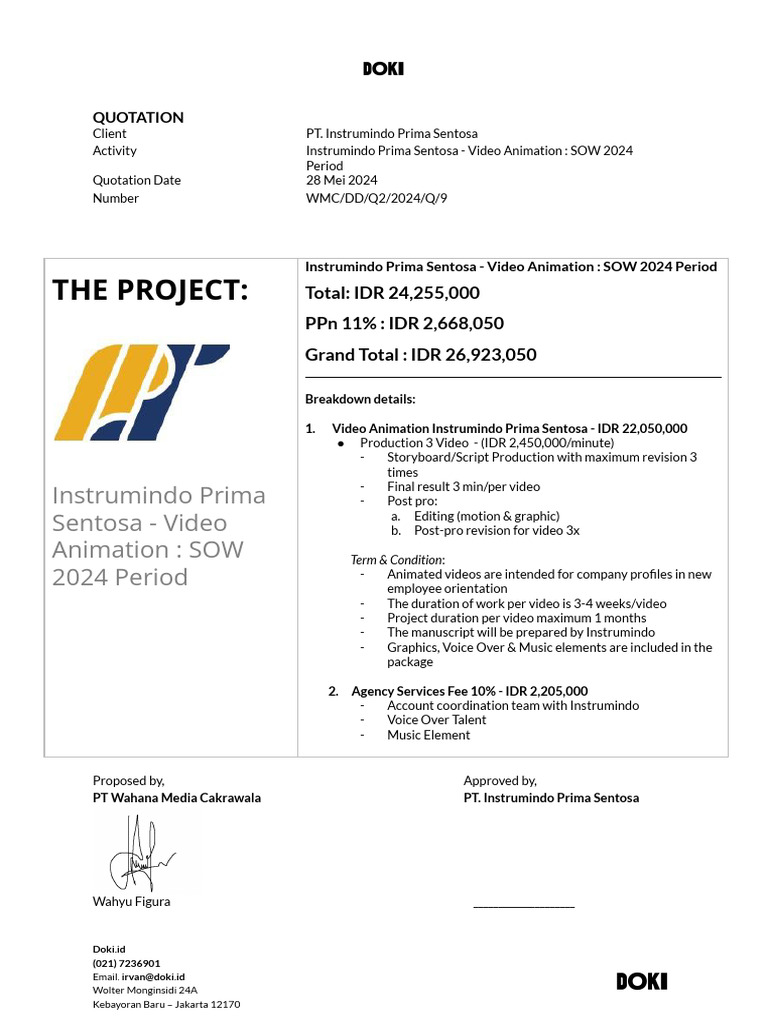 Quotation - Instrumindo Prima Sentosa - Video Animation (2024) | PDF