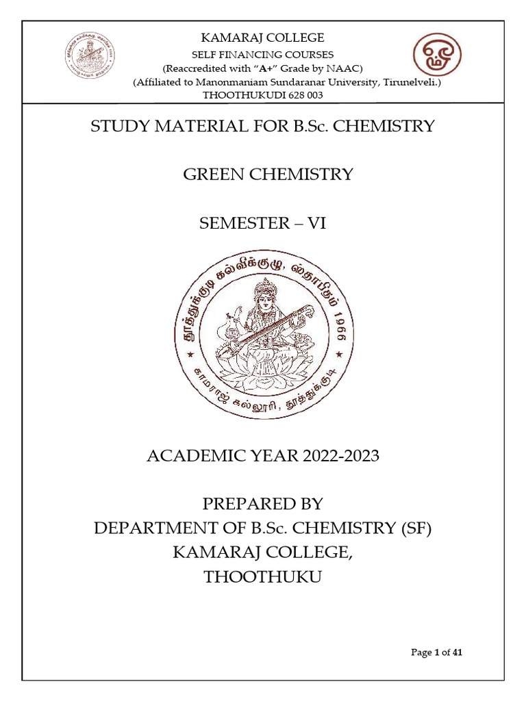 Green Chemistry Study Material for B.Sc. | PDF | Supercritical Fluid | Green Chemistry
