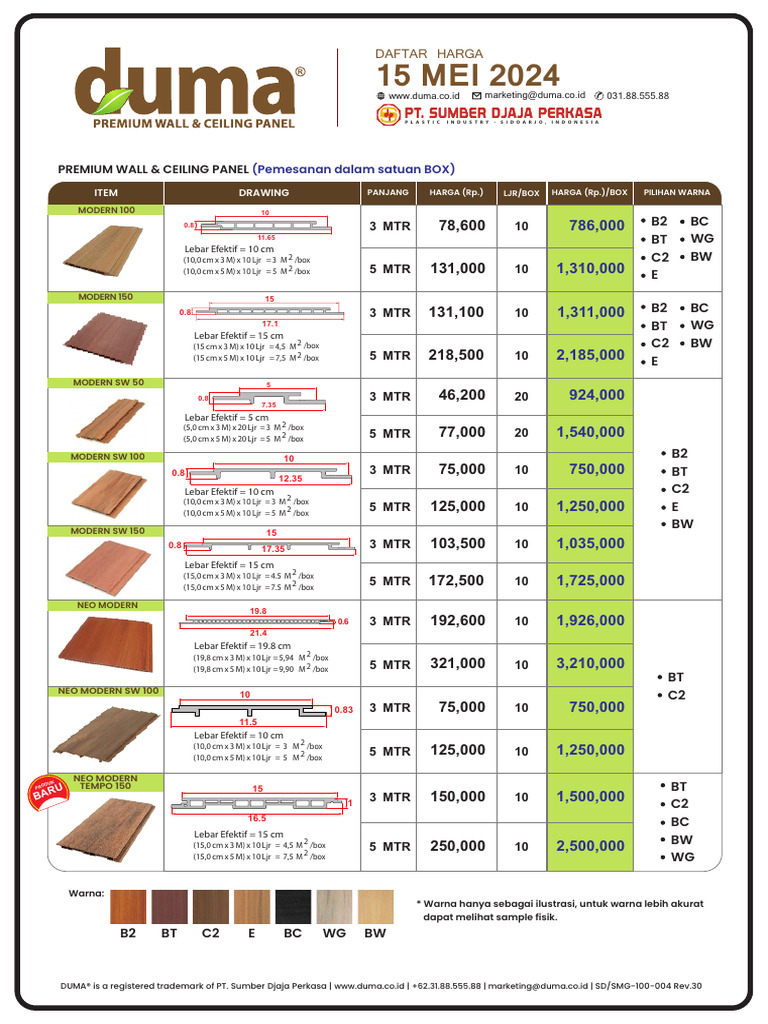 SD-SMG-100-004 REV.30 Price List Duma Panel 15 MEI 2024 | PDF