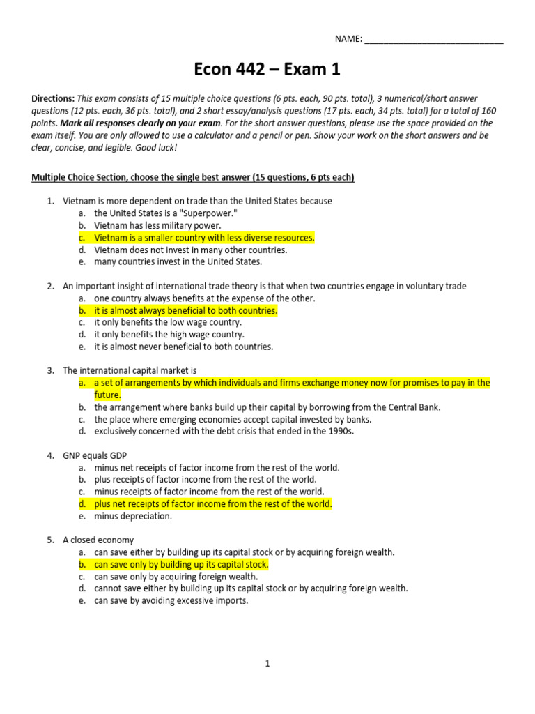 Exam1 Key | PDF | Income | Stocks