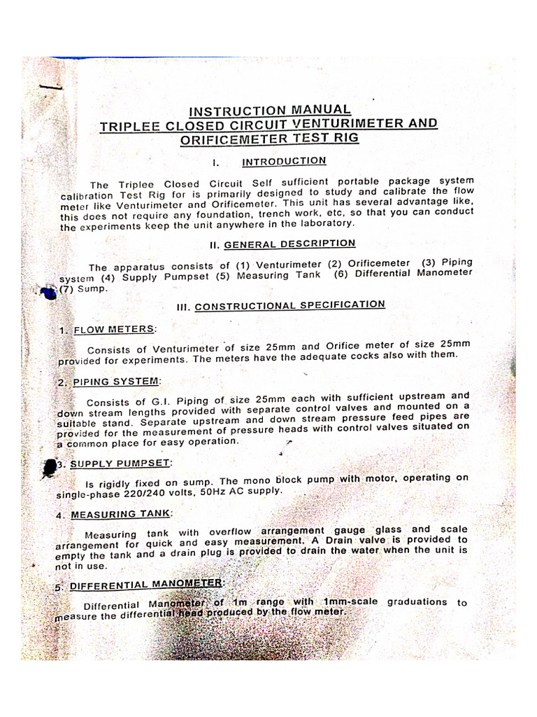 Experiment (1) Calibration of Orifice Meter | PDF