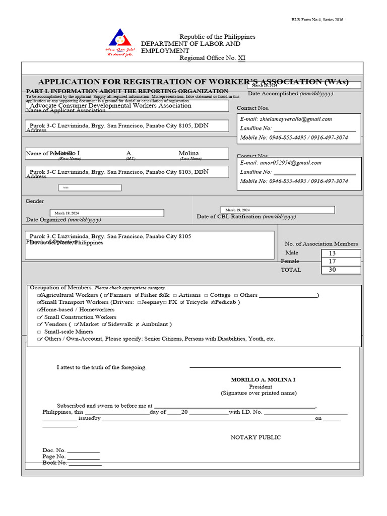 Dole Application Form for Acdwa | PDF