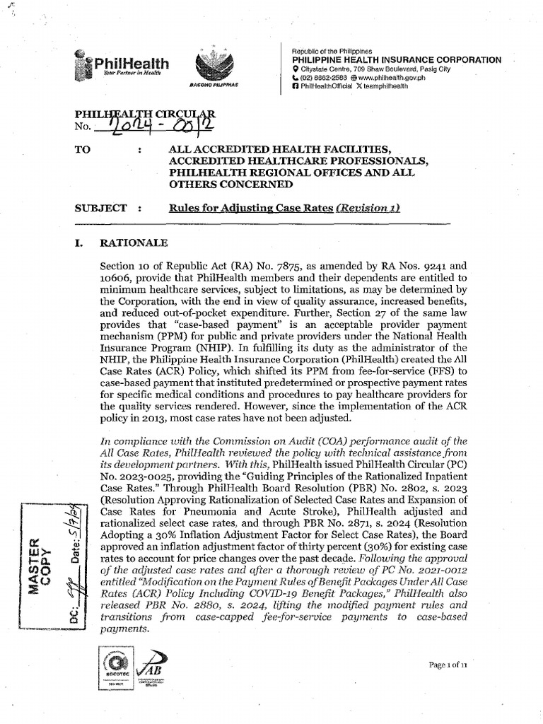 Rules For Adjusting Case Rates and List of Medical Case Rates | PDF ...