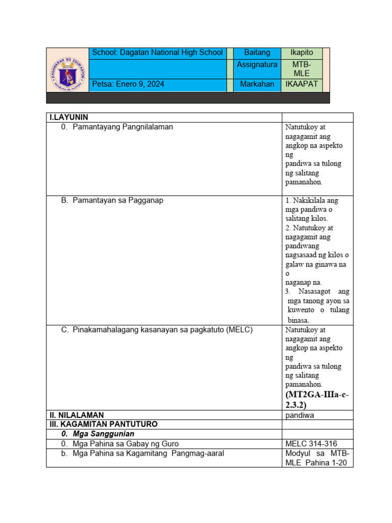 Detailed Lesson Plan Fil 7. Pandiwa | PDF