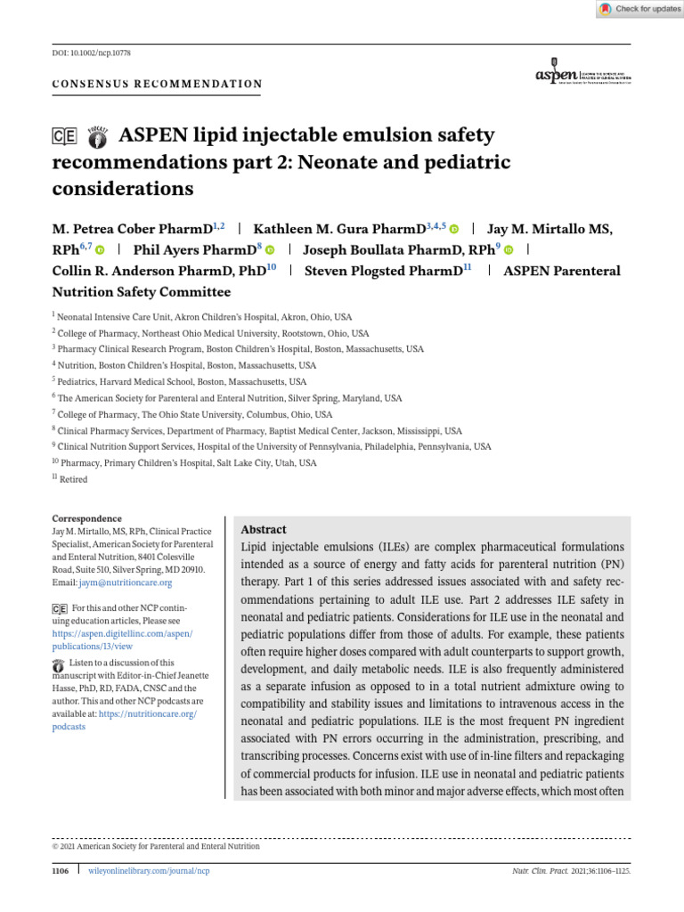 Nut in Clin Prac - 2021 - Cober - ASPEN lipid injectable emulsion ...