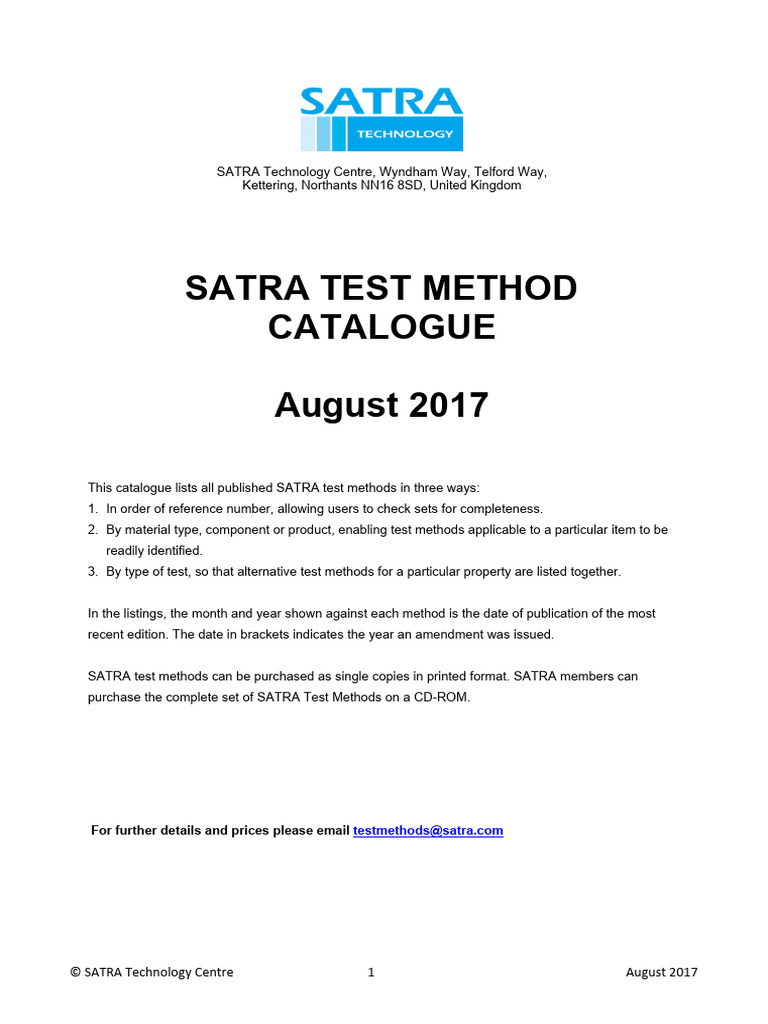 Test - Method - Catalogue 2017 SATRA | PDF | Shoe | Strength Of Materials