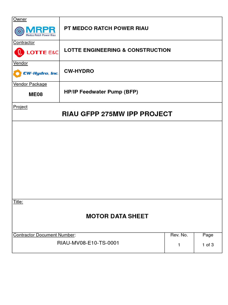 RIAU-MV08-E10-TS-0001 - Motor Data Sheet - Rev.1 | PDF | Electric Motor ...