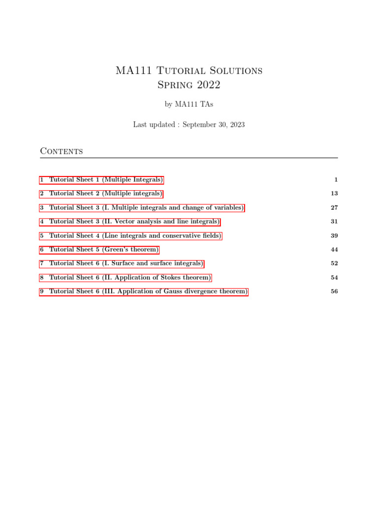 MA 111 Tutorial Solutions | Download Free PDF | Integral | Algebra
