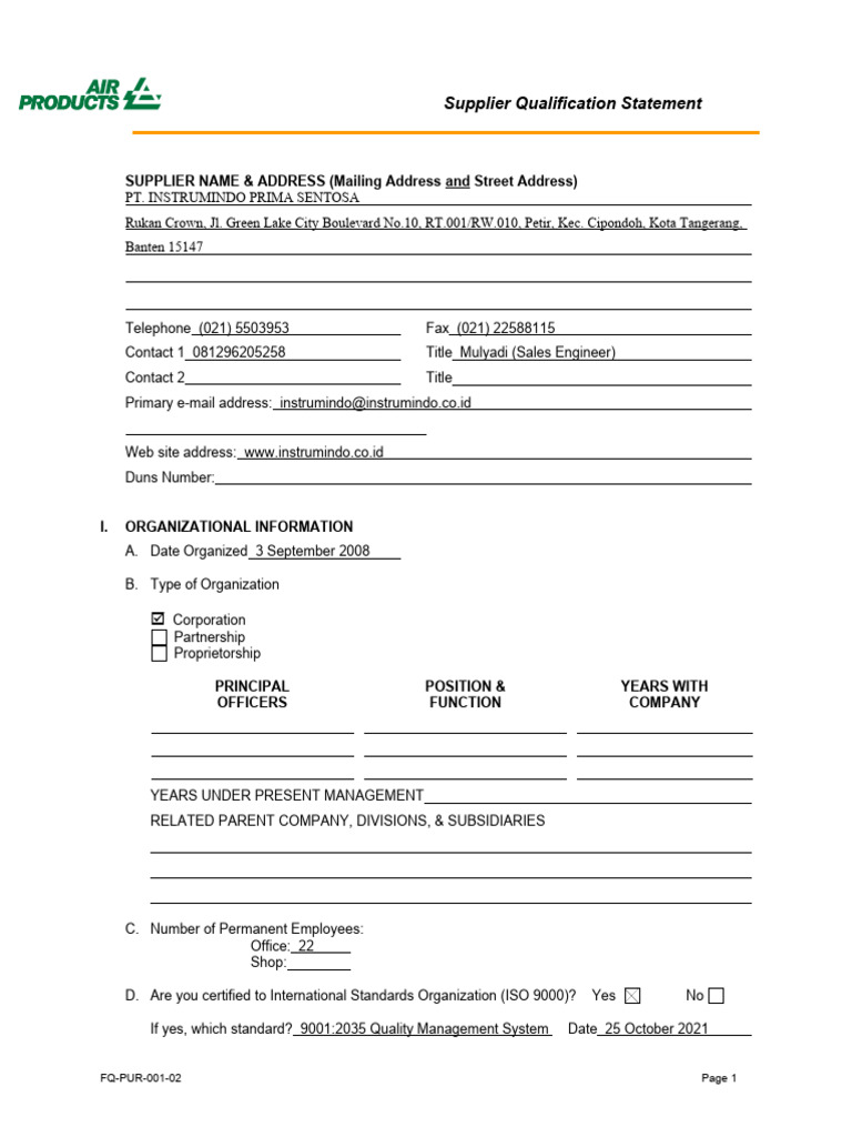 Supplier Qualification Statement | Download Free PDF | Occupational ...