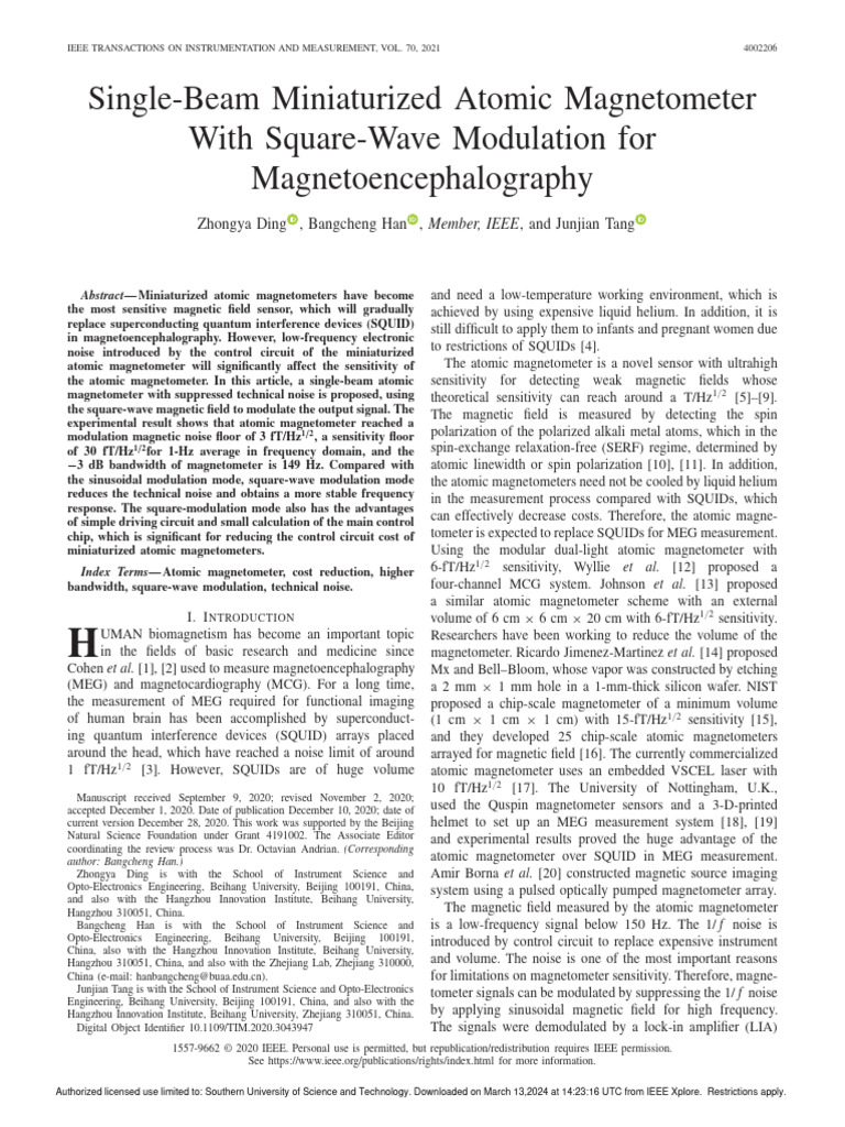 Atomic Magnetometer for MEG | PDF | Magnetometer | Magnetoencephalography