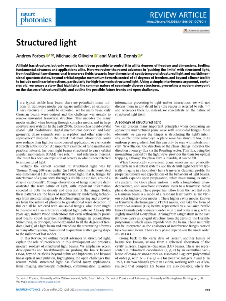 Structured Light: Review Article | PDF | Polarization (Waves) | Nonlinear Optics