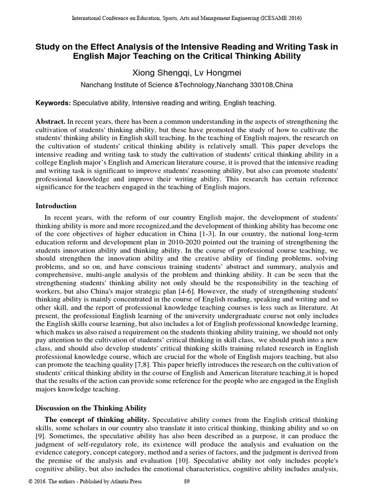 Study On The Effect Analysis of The Intensive Read | PDF | Thought ...