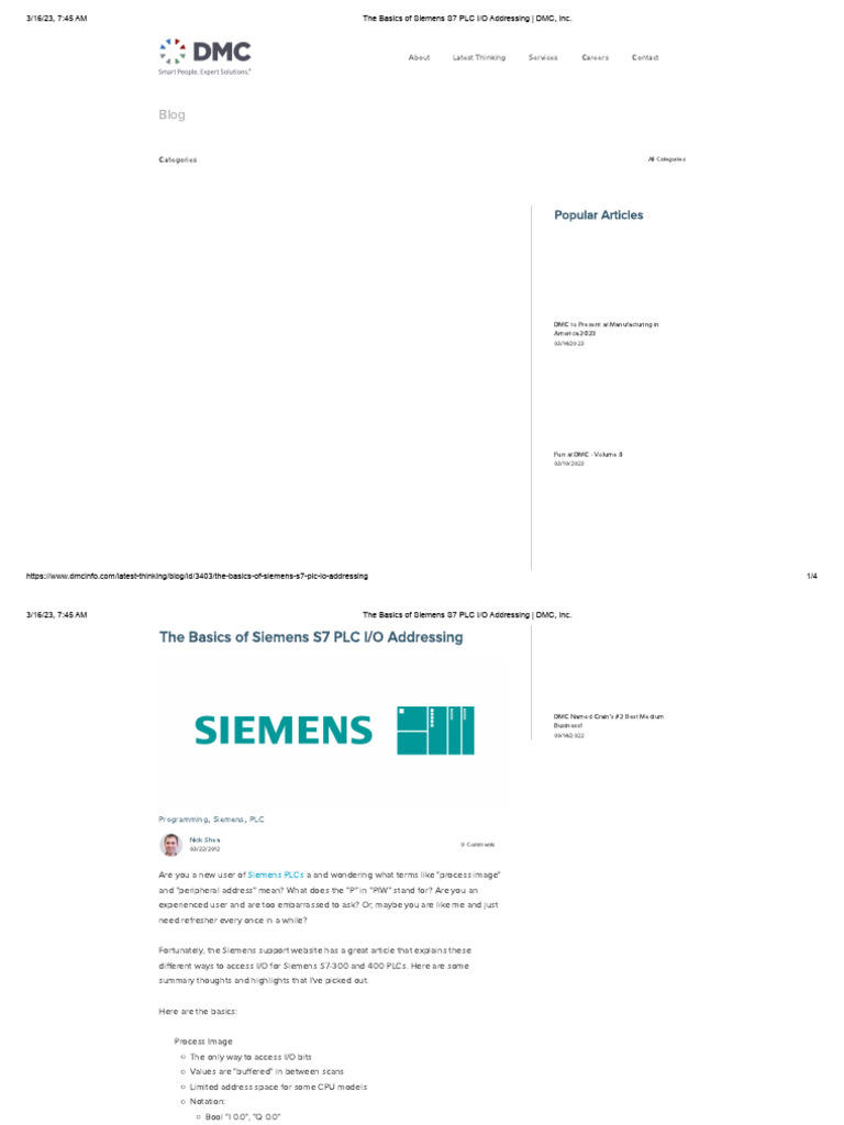 The Basics of Siemens S7 PLC I - O Addressing - DMC, Inc | PDF ...