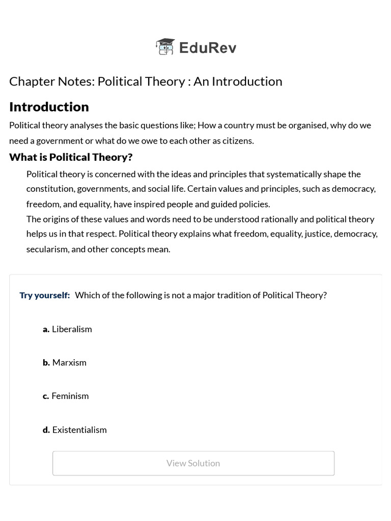 Political Theory - An Introduction Chapter Notes - Political Science ...