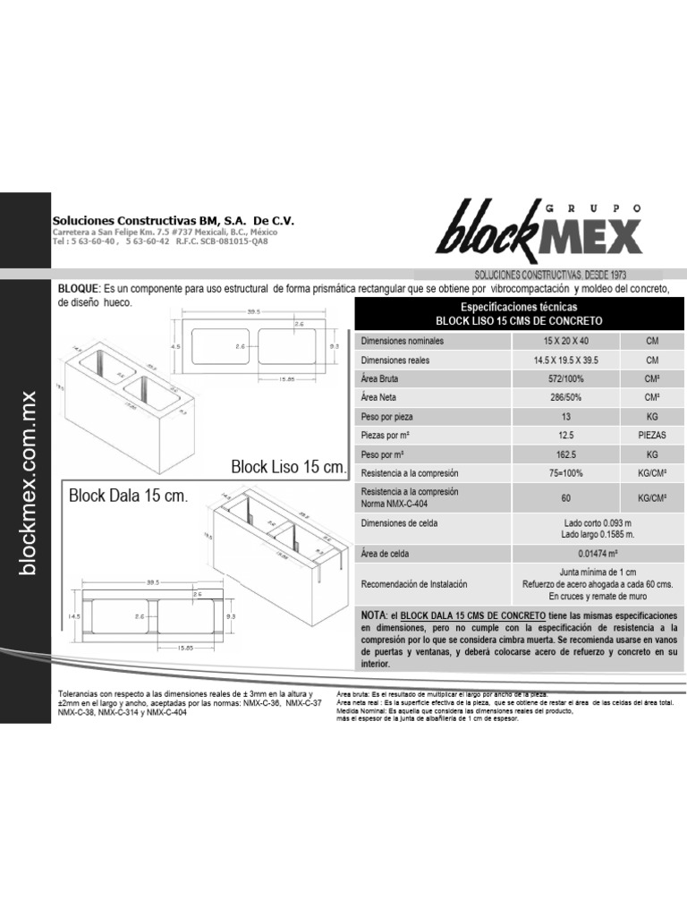 Block Adocretos Varios Fichas Tecnicas 4 5 | PDF | Hormigón | Componentes