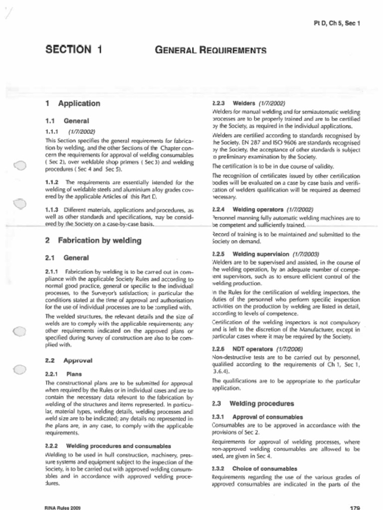 RINA Rules Welding Consumables - 2009 | PDF