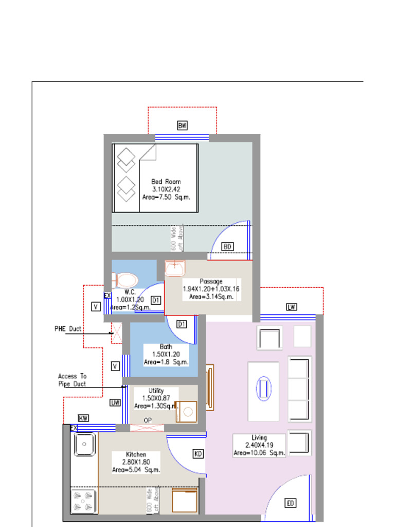 1 BHK Floor Plans P1-Model | PDF