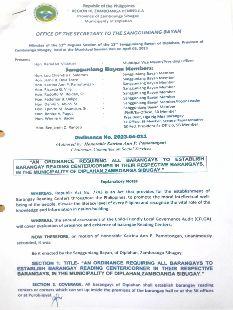 Ordinance On Barangay Reading Center 24-May-2024 20-15-30 | PDF