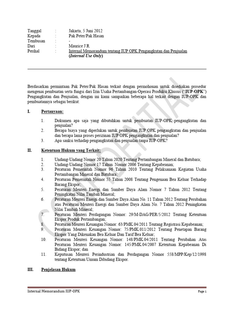 Internal Memorandum 2023 IUP-OPK | PDF | Bisnis